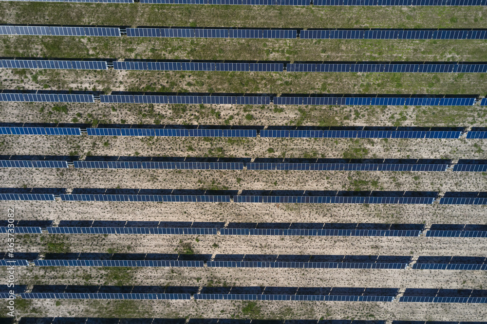 Bird's eye view of a Solar Farm Stock Photo | Adobe Stock