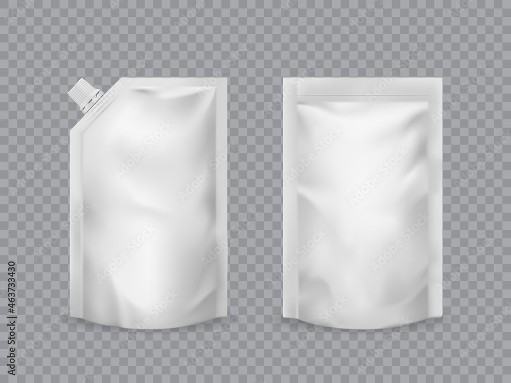 Doypack pouch realistic food packaging mockup. Ketchup, sauce ... Doypack pouch realistic food packaging mockup. Ketchup, sauce ...