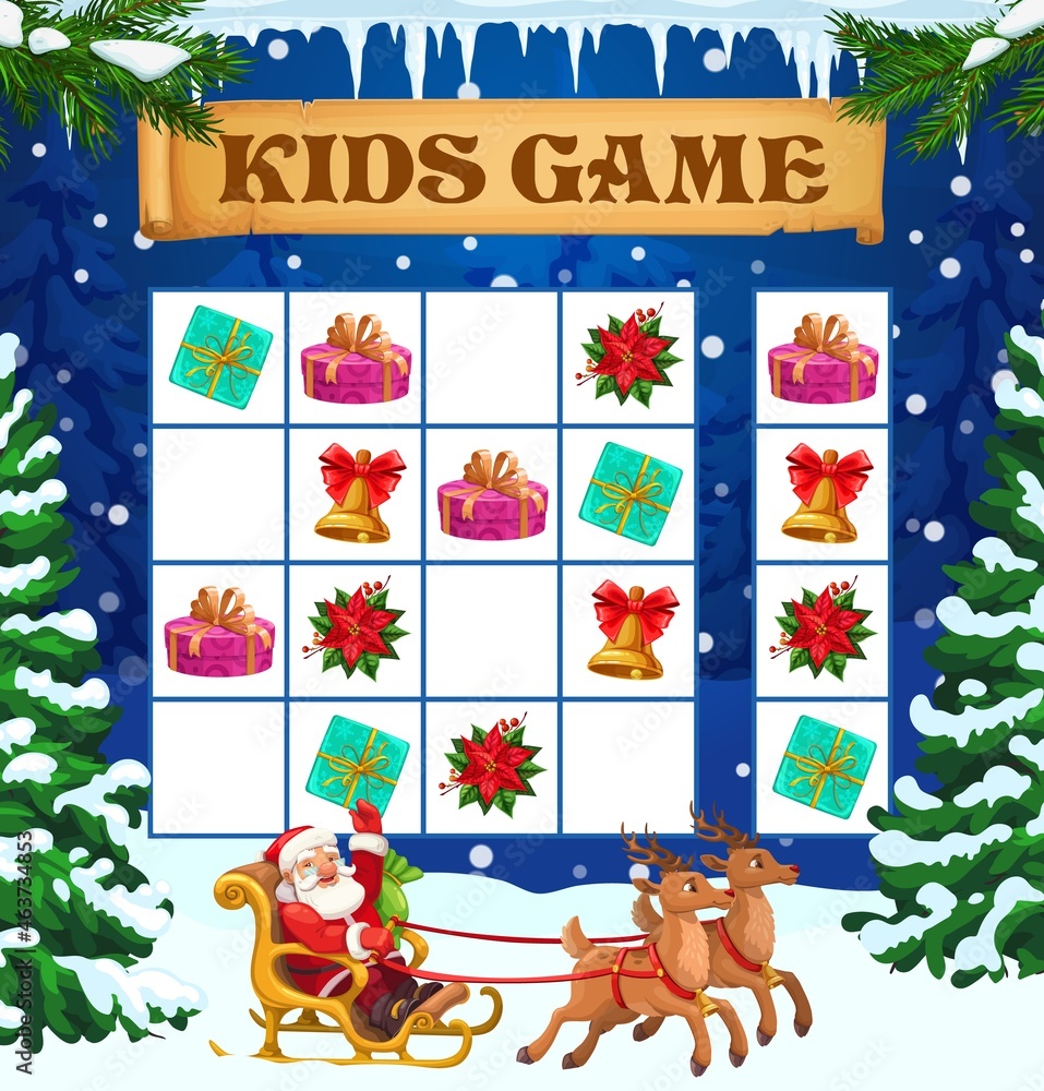 Christmas winter sudoku kids game or puzzle vector template. Education ...