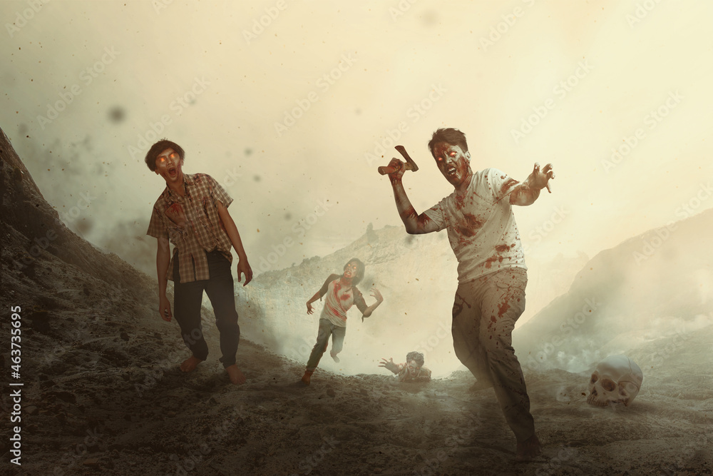 Scary zombies with blood and wound on his body walking Stock Photo ...