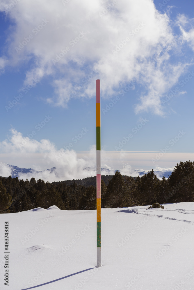 Snow Measurement pole vault in high snowy mountain Stock Photo | Adobe ...