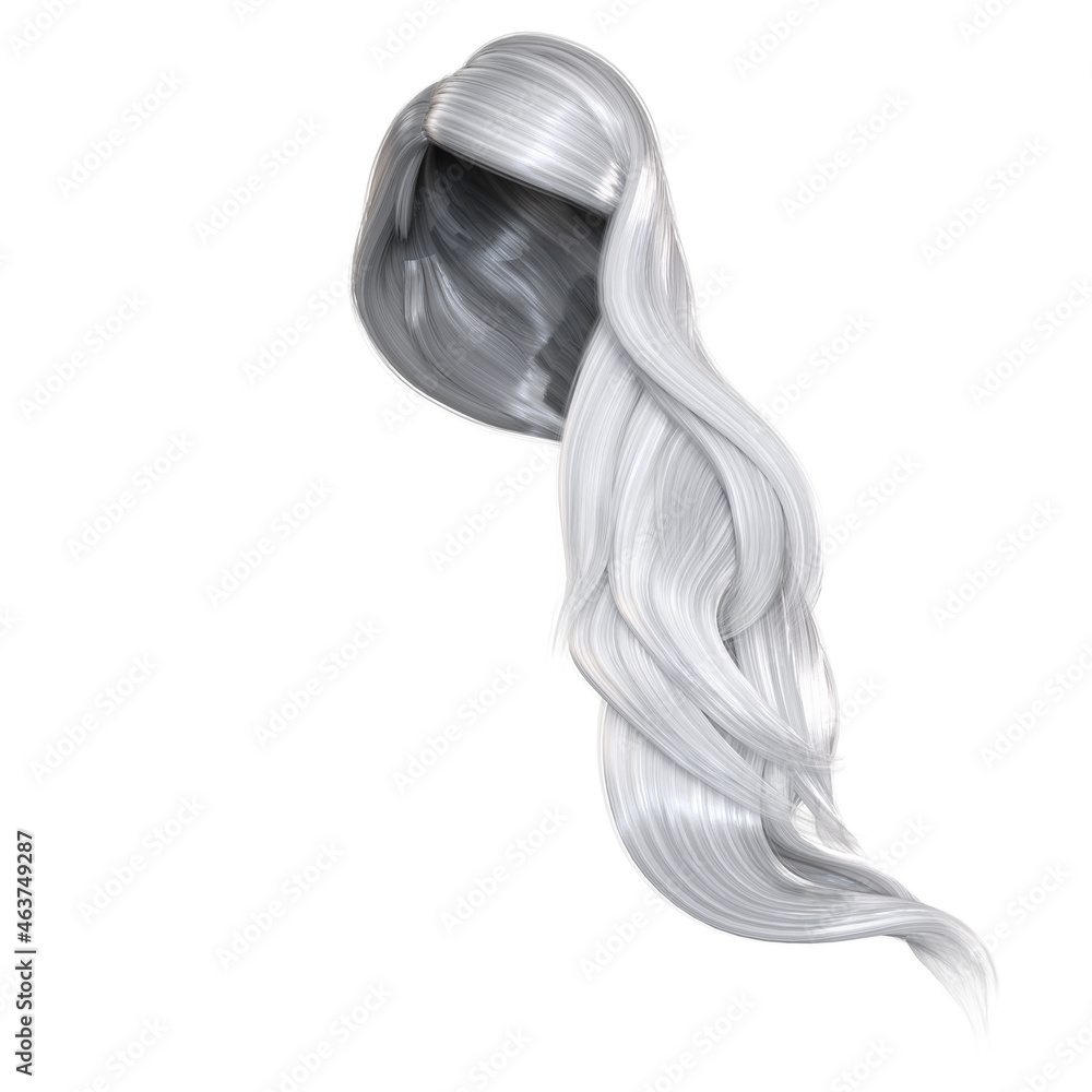 3d render, 3d illustration, fantasy long wavy hair on isolated white ...