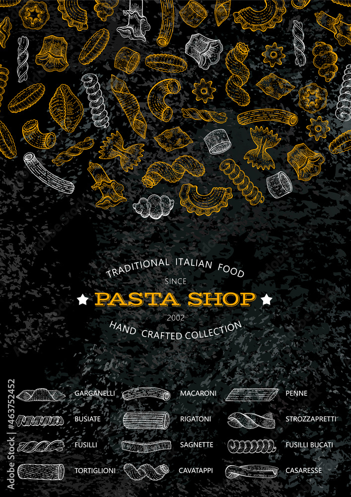 Pasta menu. Italian food restaurant vector illustration. Logo and menu ...