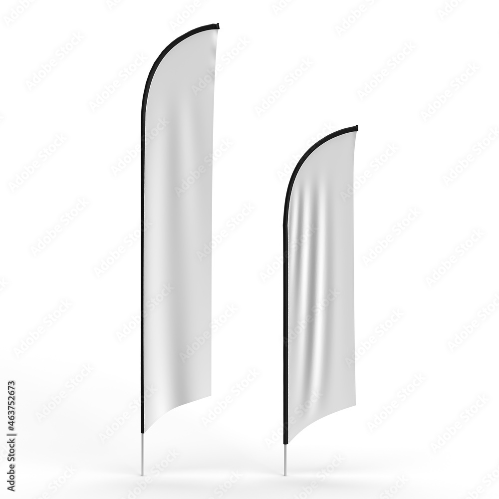 4m and 3m Banner Flag with a black sleeve and white skin, isolated on a ...