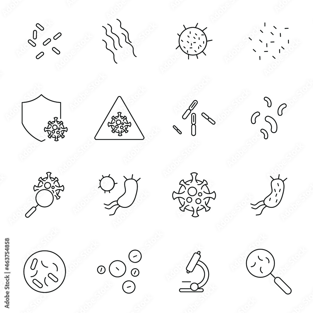 Bacteria icons set. Bacteria pack symbol vector elements for ...