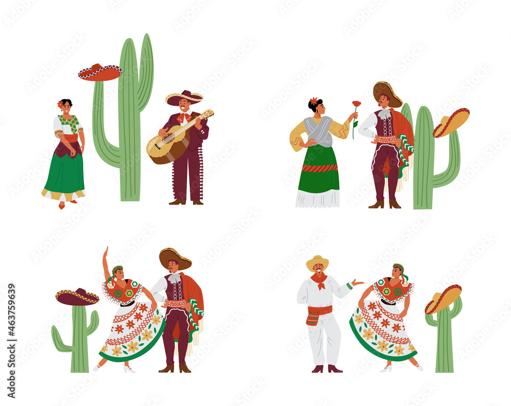 Mexican Male And Female Characters In Colorful Traditional National mexican-male-and-female-characters-in-colorful-traditional-national