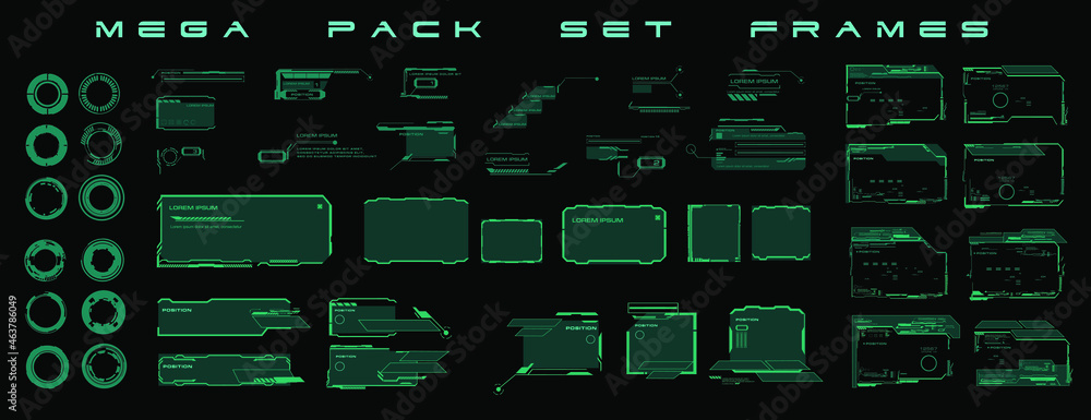 Modern futuristic digital frames for games. Set of futuristic green ...