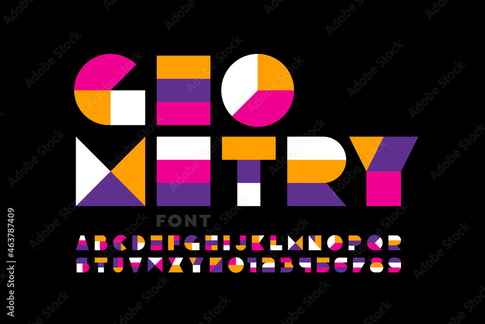 Geometry font, alphabet letters and numbers vector illustration Stock ...