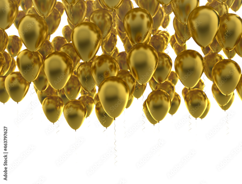 Gold balloons on white background. 3D realistic render isolate Stock ...
