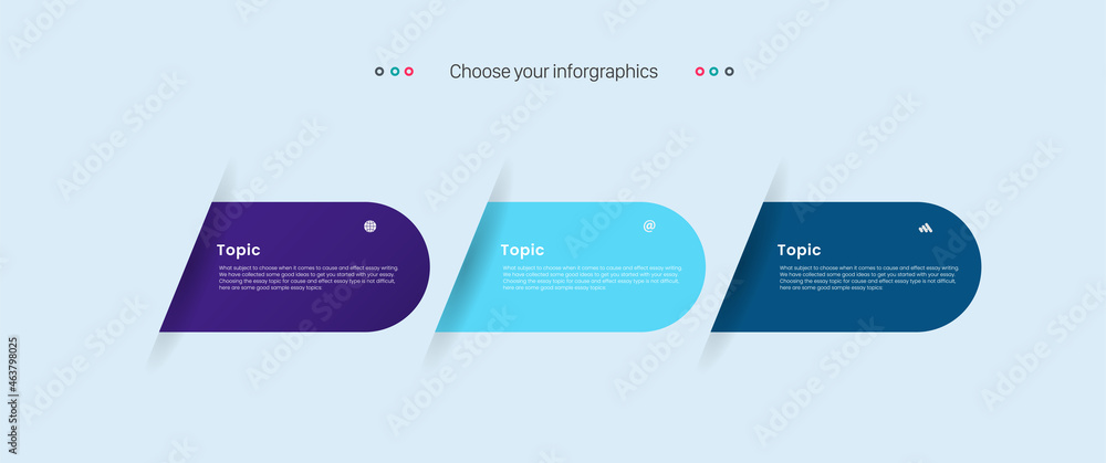 THREE infographic Process chart Vector with shadows. Infographic ...