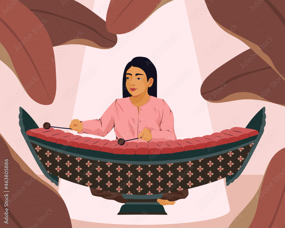 Woman playing Asian Ranat ek xylophone percussion instrument Stock ...