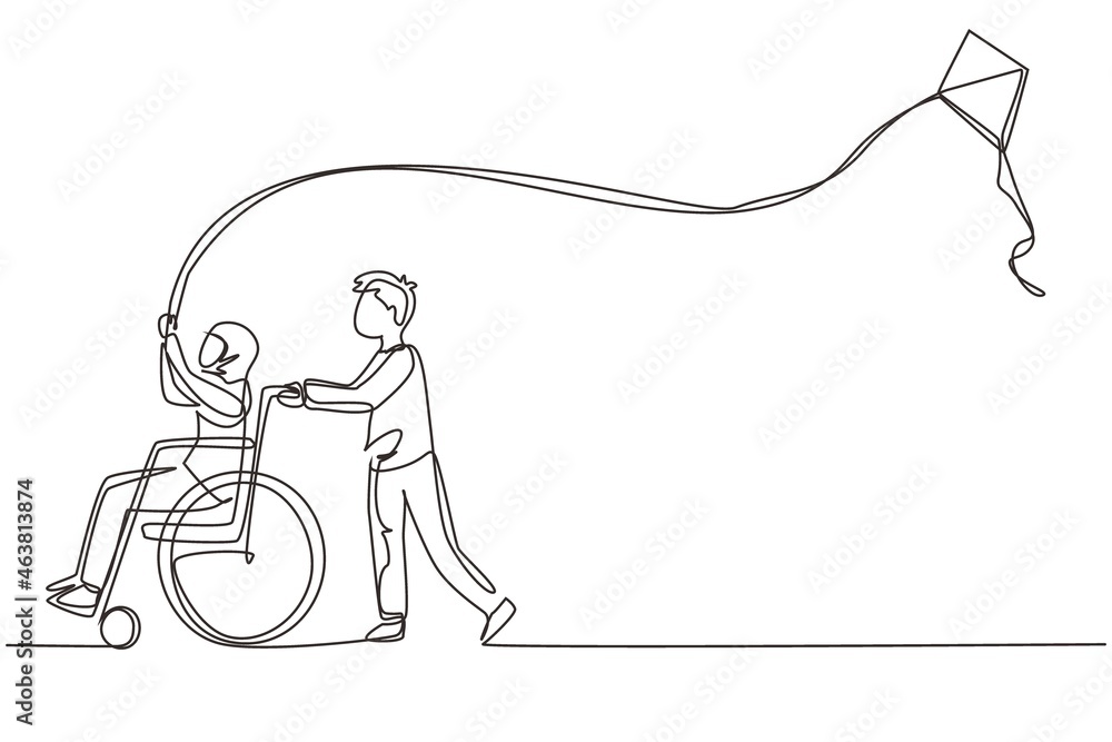 Single continuous line drawing happy child disabled concept. Hand drawn ...