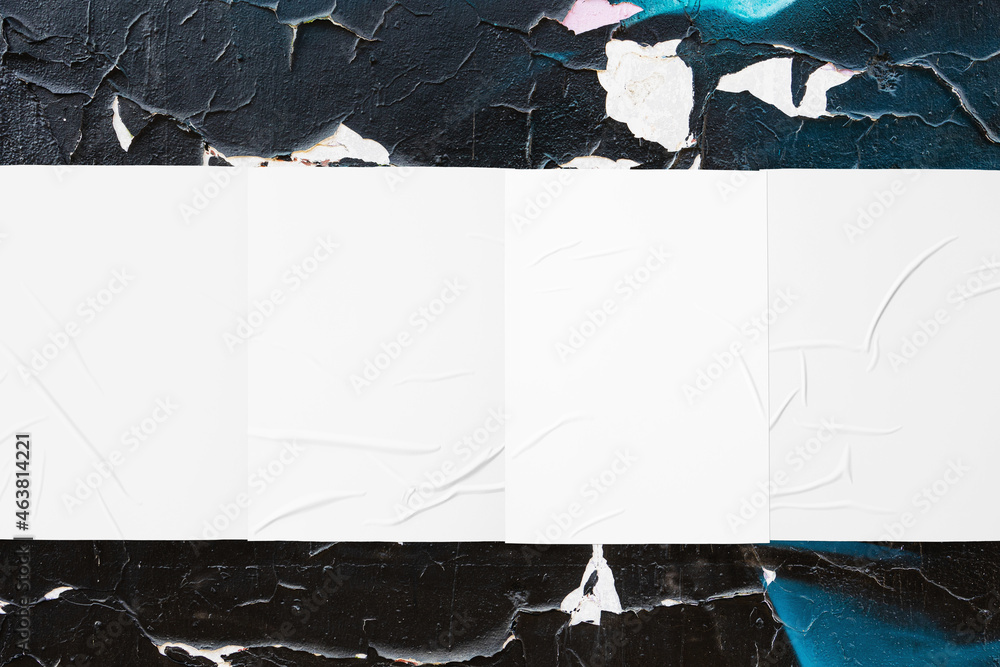 Closeup of colorful messy painted urban wall texture with four wrinkled ...