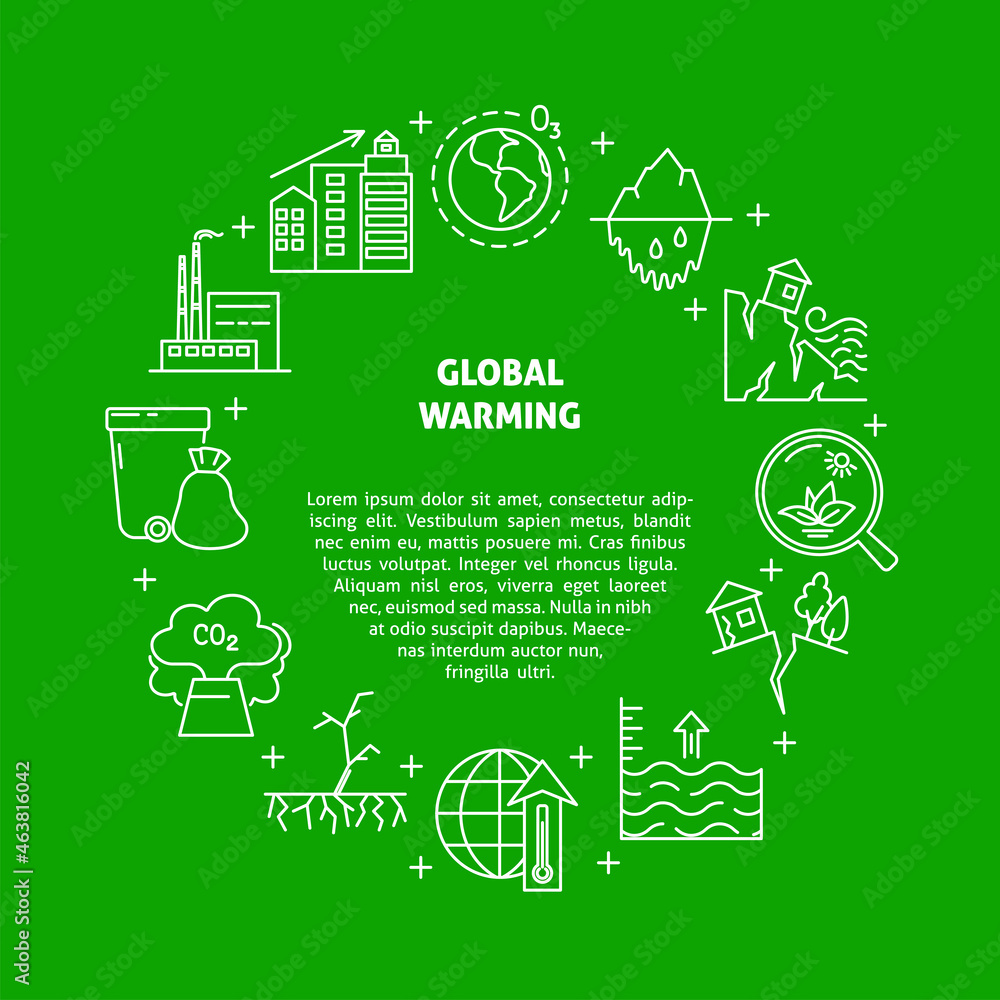 Global warming banner with text in line style Stock Vector | Adobe Stock