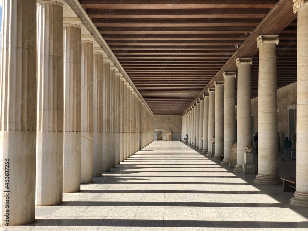 Symmetrical temple in Athens in Greece. Pillars, lines. Stock Photo ...