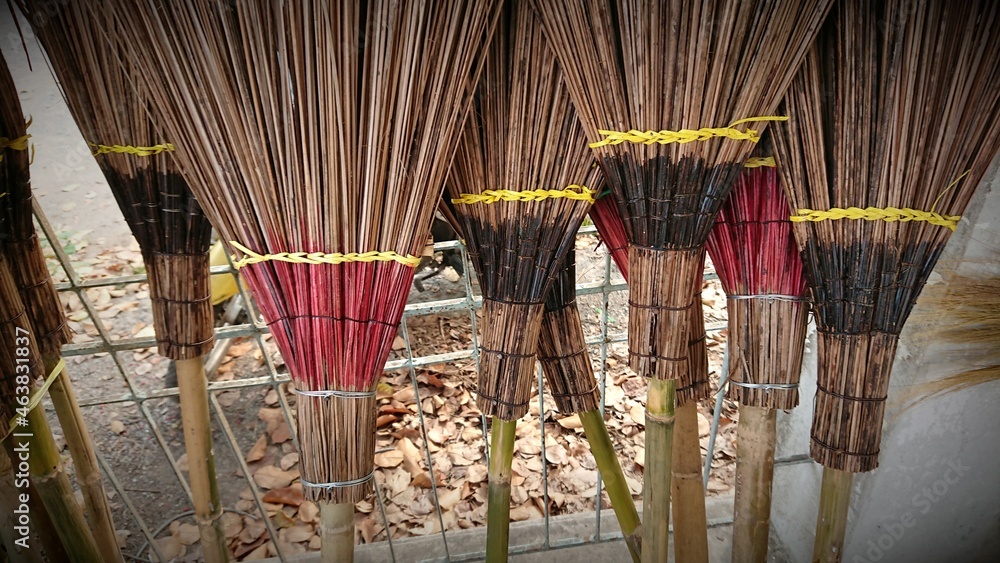 Broom made of natural materials, Coconut leaf broom. A local broom made ...