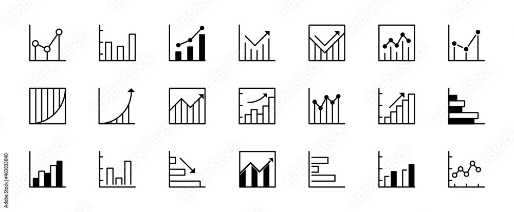 Growing graph icon set. Business growth success chart with arrow ...