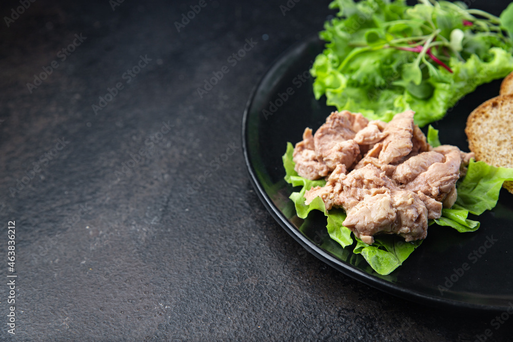 Cod liver salad mix petals lettuce leaves fish fat seafood omega-3 ...