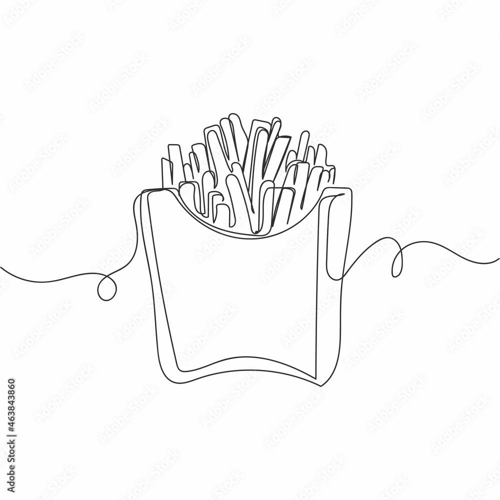 Vector continuous one single line drawing of french fries in paper cup ...