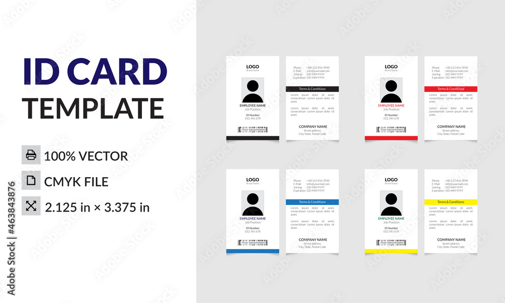 Collection of four standard sizes simple minimal ID Card design ...