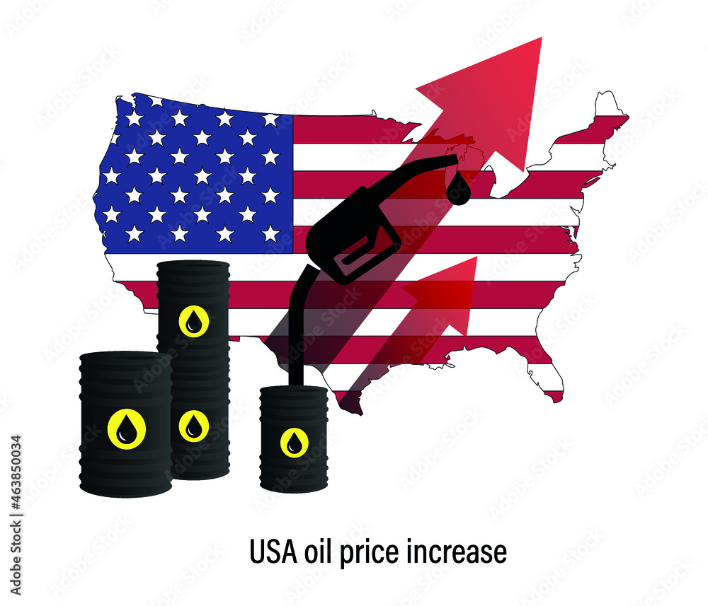 United States oil price increase. America map and oil barrels. editable ...