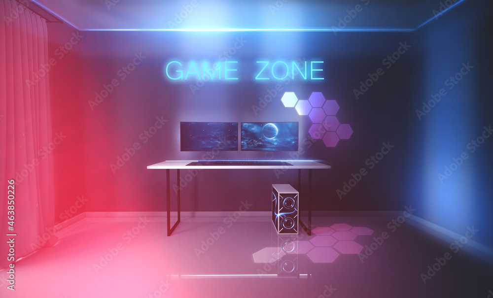 Interior for computer games, game sports and stream. Abstract neon ...