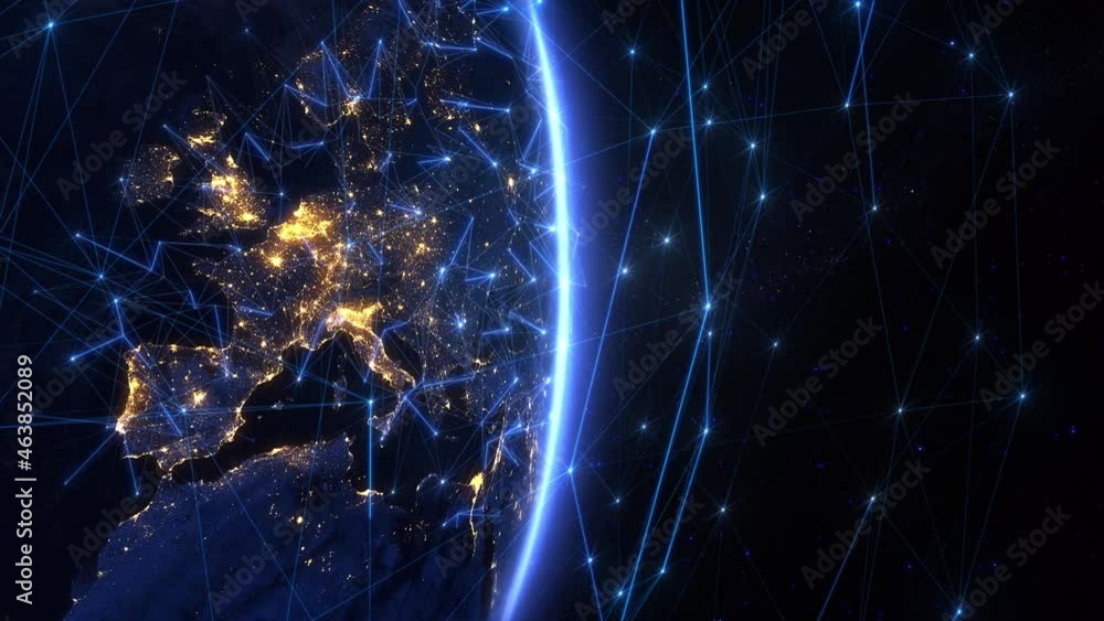 European Map With Bright Connections. Blue Lines and Nodes Creating a ...