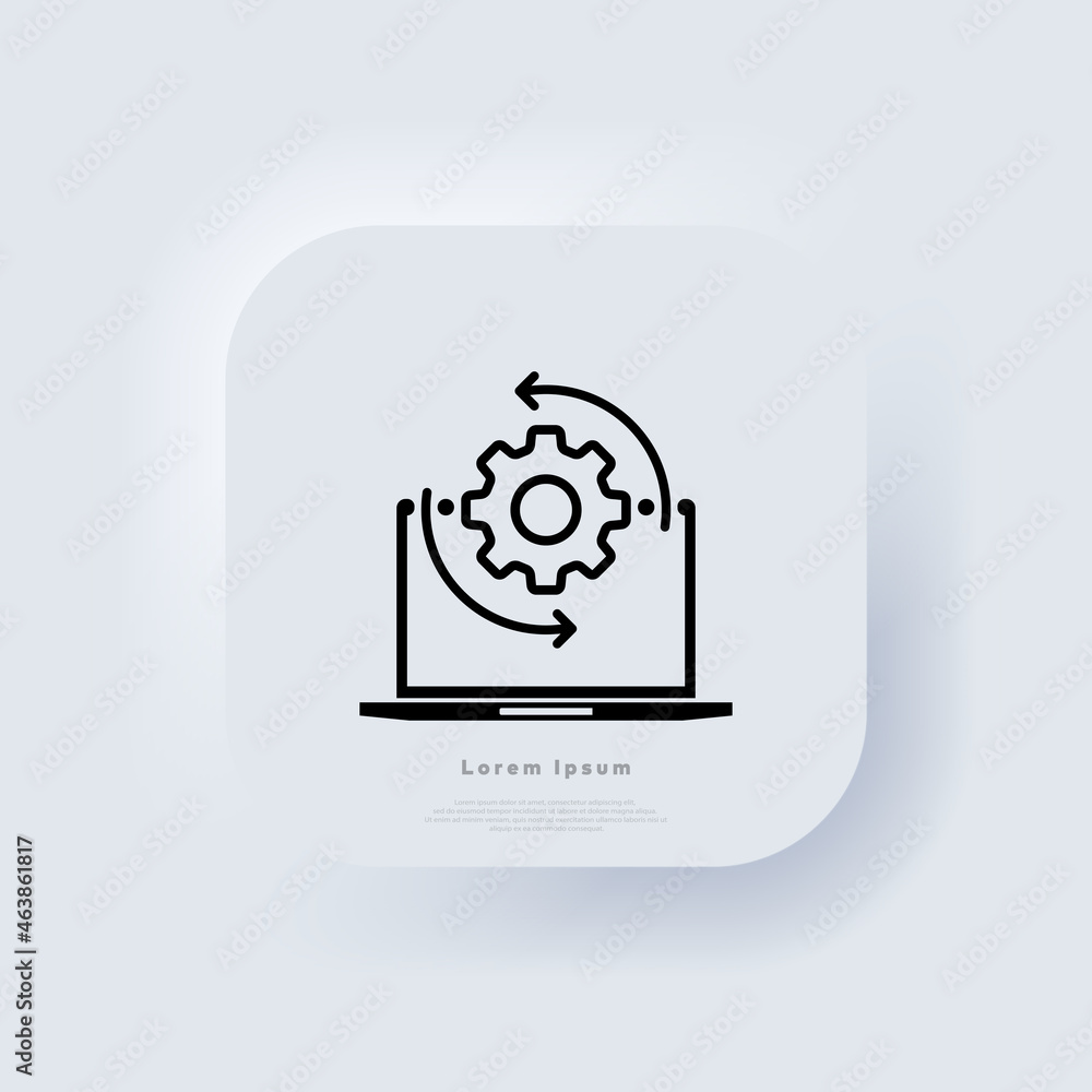 Monitor and gears icon. Adjusting app, setting options. IT support ...