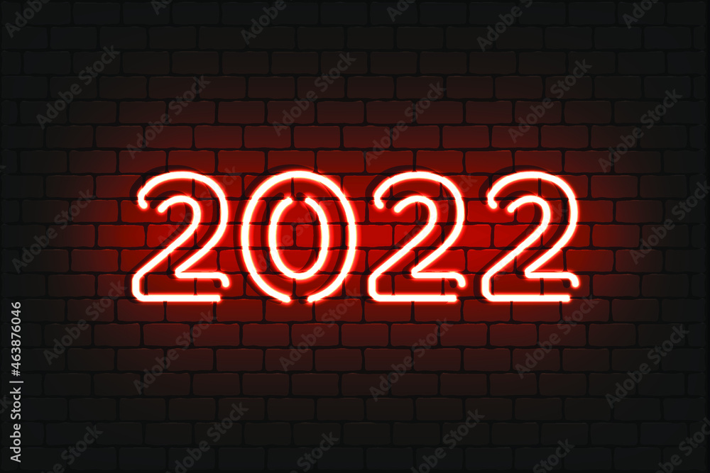 2022 Neon Text. 2022 New Year Design template. Light Banner. Vector ...