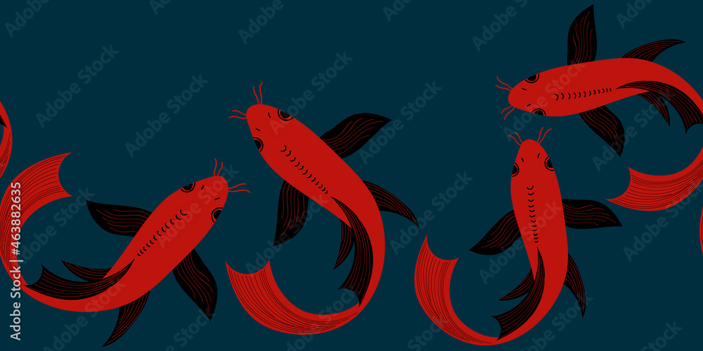 Fish seamless pattern in hand drawn style for surface . Vector border ...