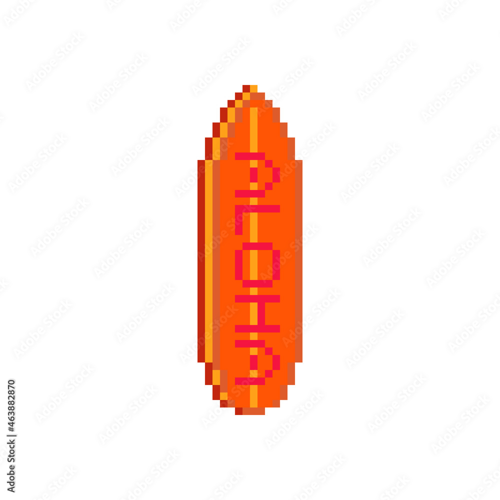 Surfboard with aloha inscription, surfing pixel art icon, isolated ...