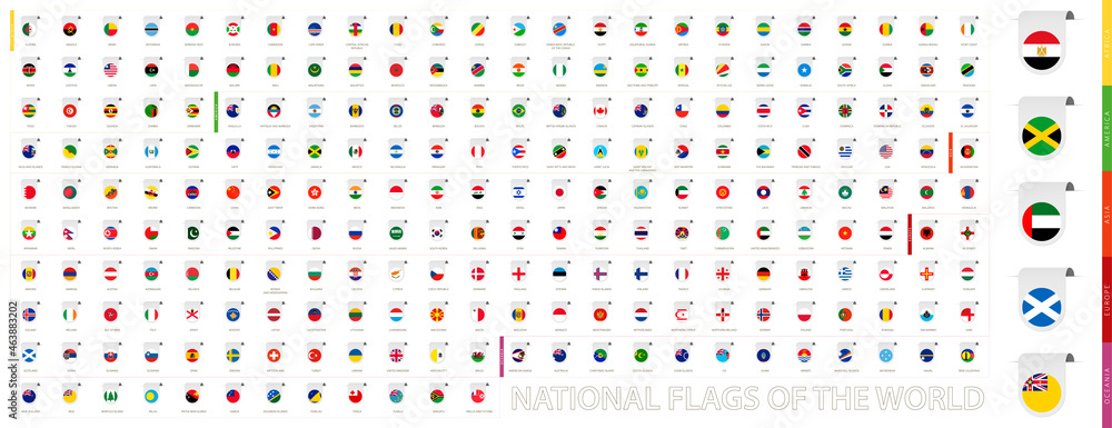 Collection of label flags of the world, national flags sorted by ...