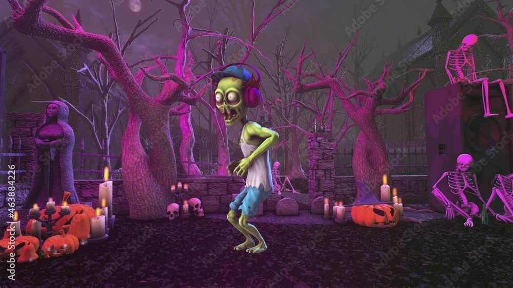 Seamless animation of a clubber zombie house dancing in a party in a ...