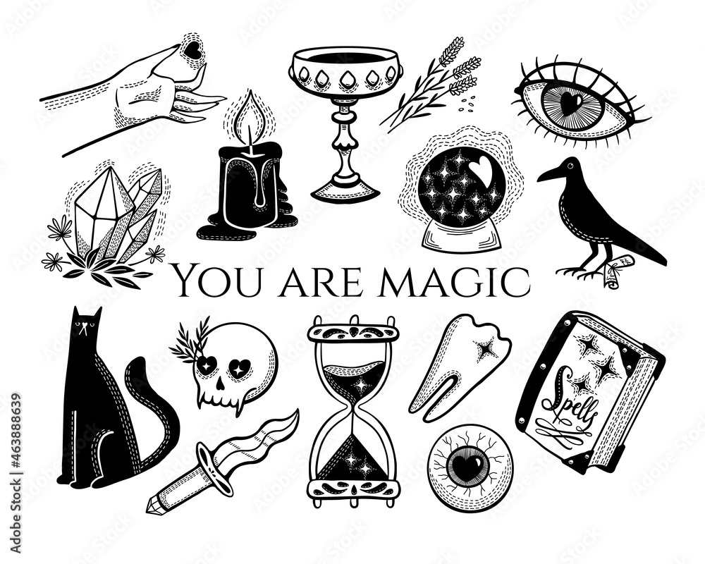 Witch magic design elements collection. Set of vector witchcraft ...