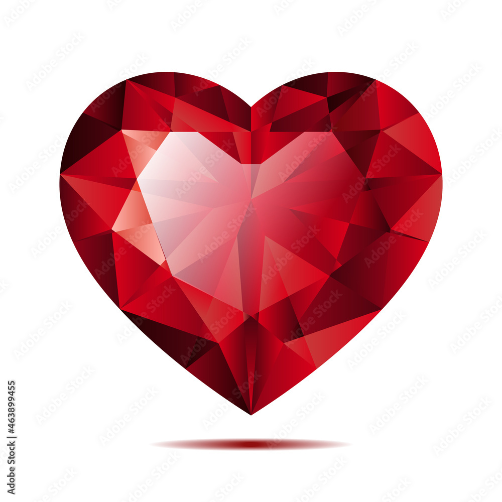 Shiny red ruby crystal heart shape isolated on white background. Stock ...
