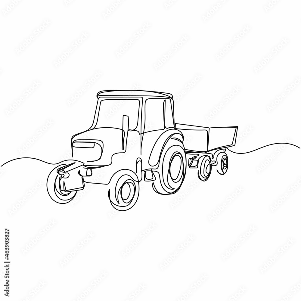 Vector continuous one single line drawing of tractor in silhouette on a ...