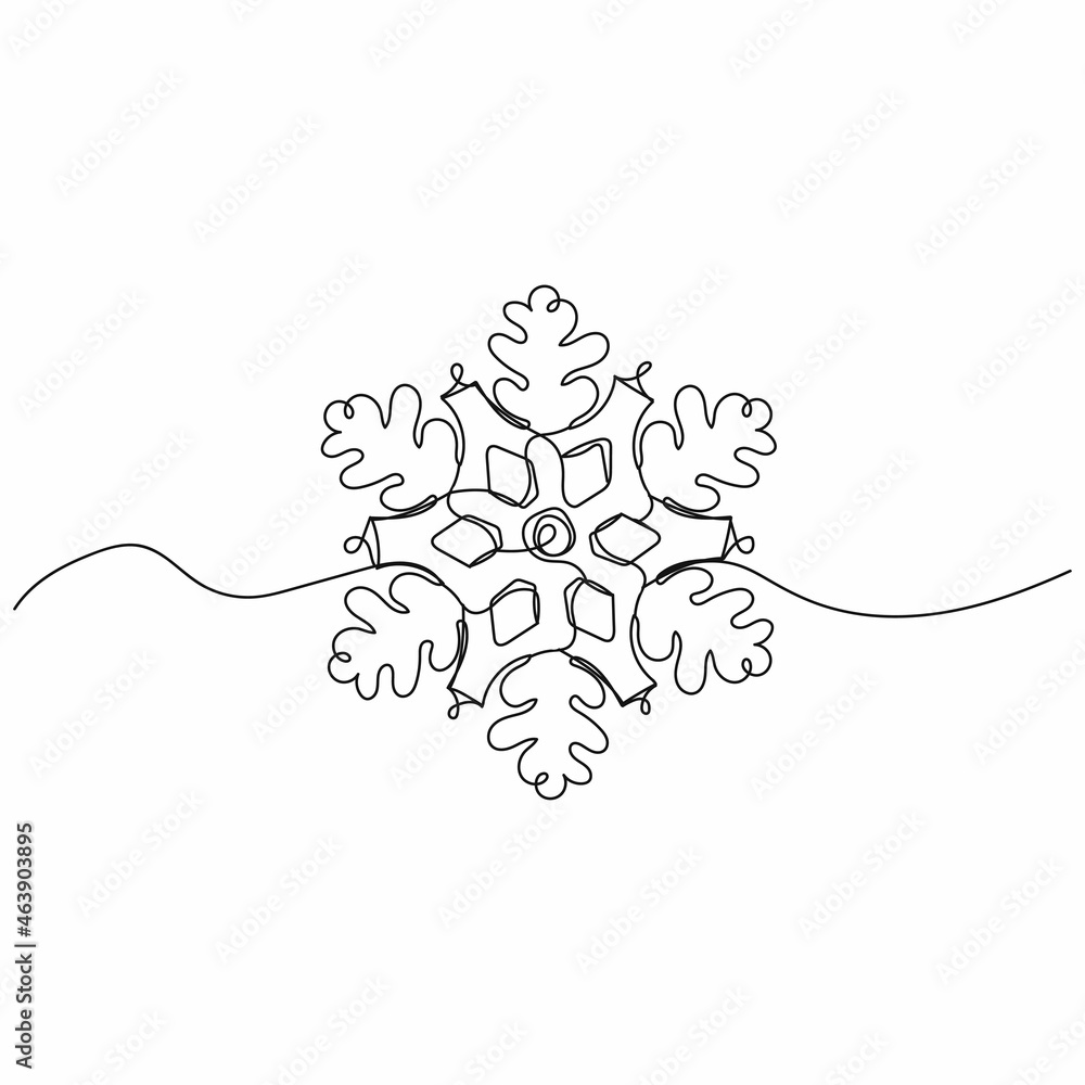 Vector continuous one single line drawing of snowflake christmas ...