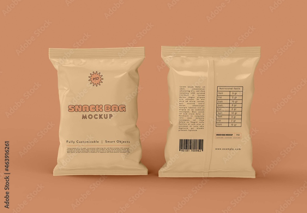Front and Back View of Chips Bag Mockup Stock Template | Adobe Stock
