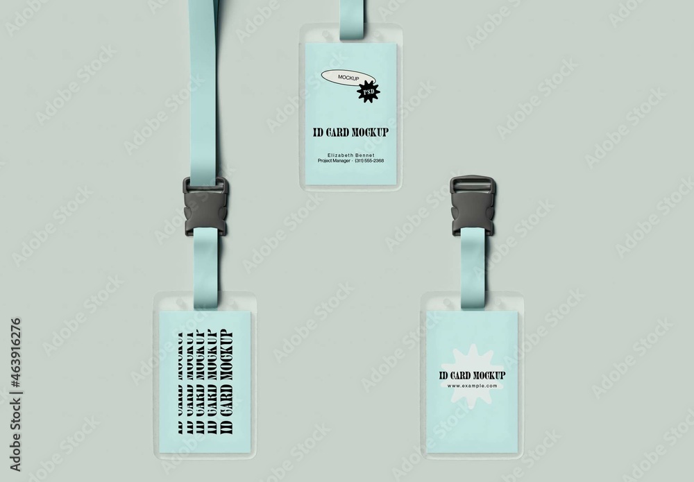 Three Hanging ID Card Layout Mockup Stock Template | Adobe Stock