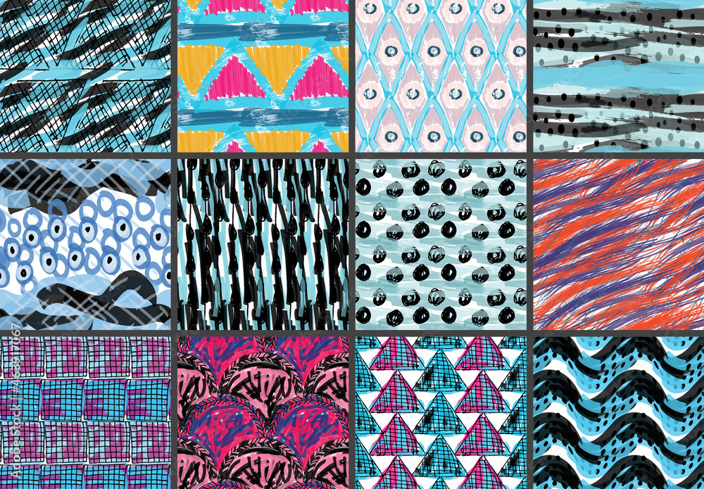 Seamless Pattern Set with Marker Brush Doodle and Strokes Stock ...