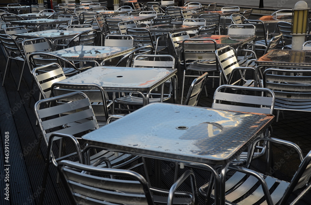 hospitality industry, empty restaurant, closed, social distancing ...