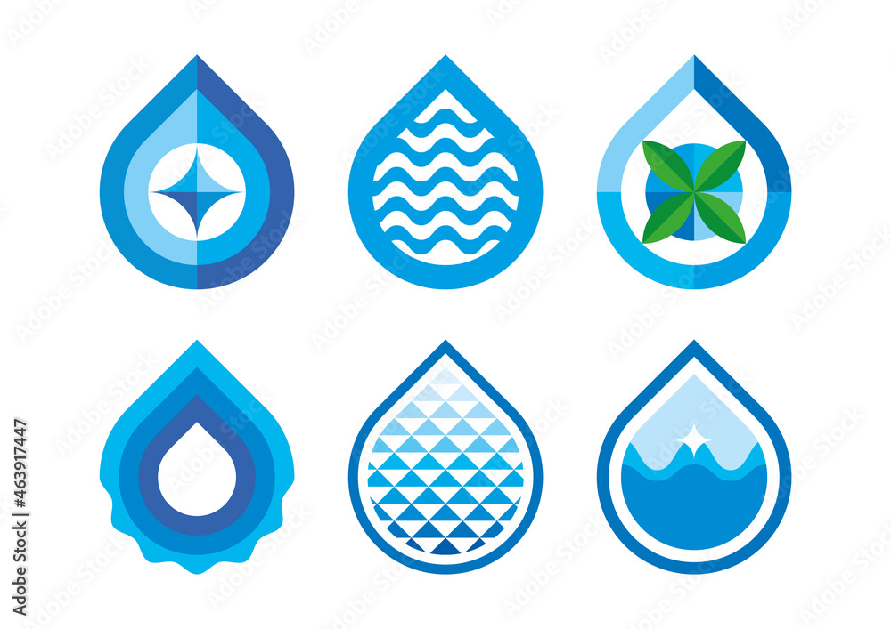 Water logos set. Abstract modern creative geometric sign of water drops ...