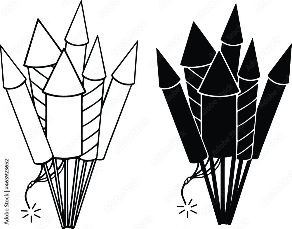 Bundle of Firework Rockets - Outline and Silhouette Clipart Set Stock ...