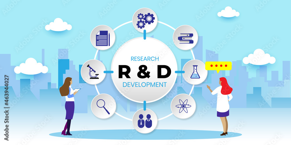 R and D : Research and development, Research and development concept ... R and D : Research and development, Research and development concept ...