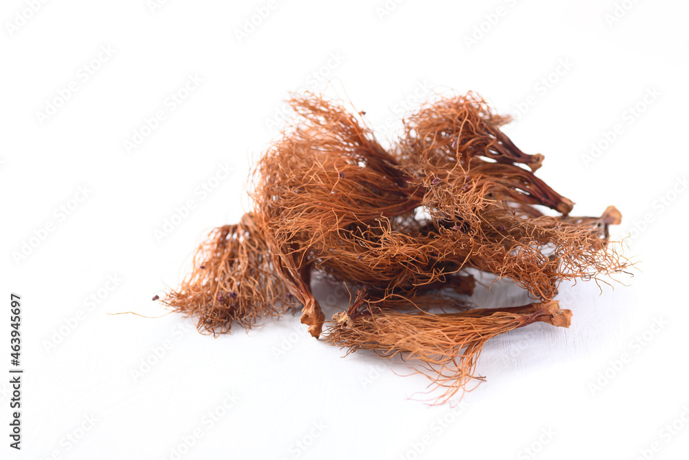 Dry Bombax ceiba flower stamen on white background, Food ingredients in ...