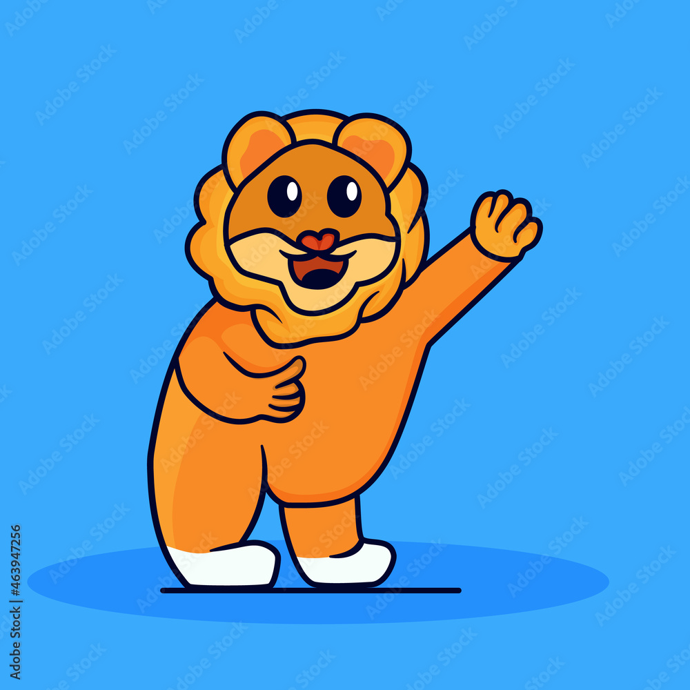 cartoon illustration of a lion waving his hand Stock Vector | Adobe Stock