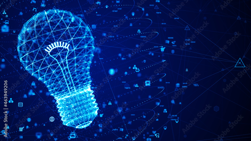 Technology network connection with lamp and icon digital blue ...