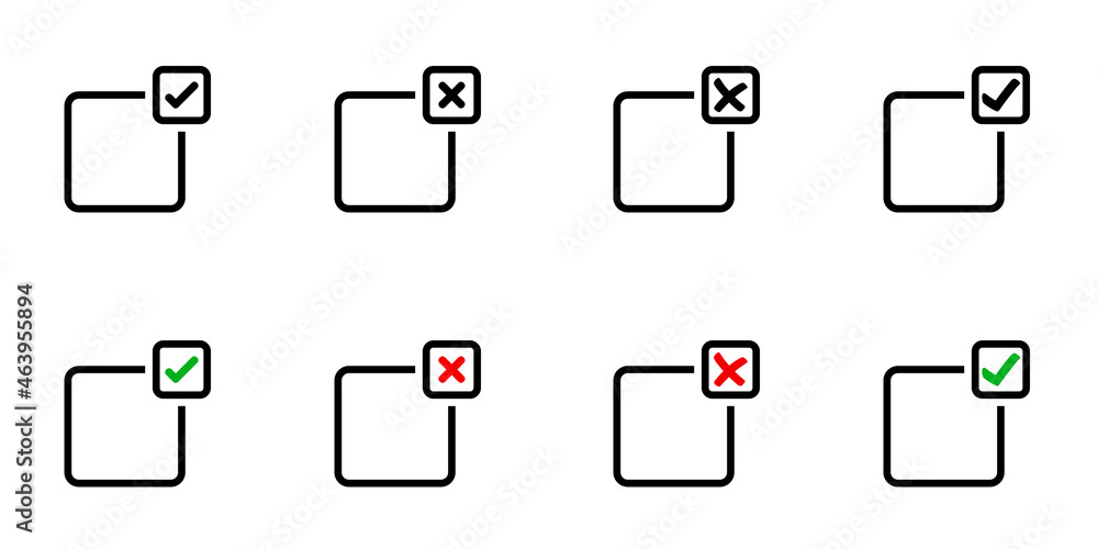 Poster Conjunto de icono de cuadros de respuesta correcta e incorrecta ...