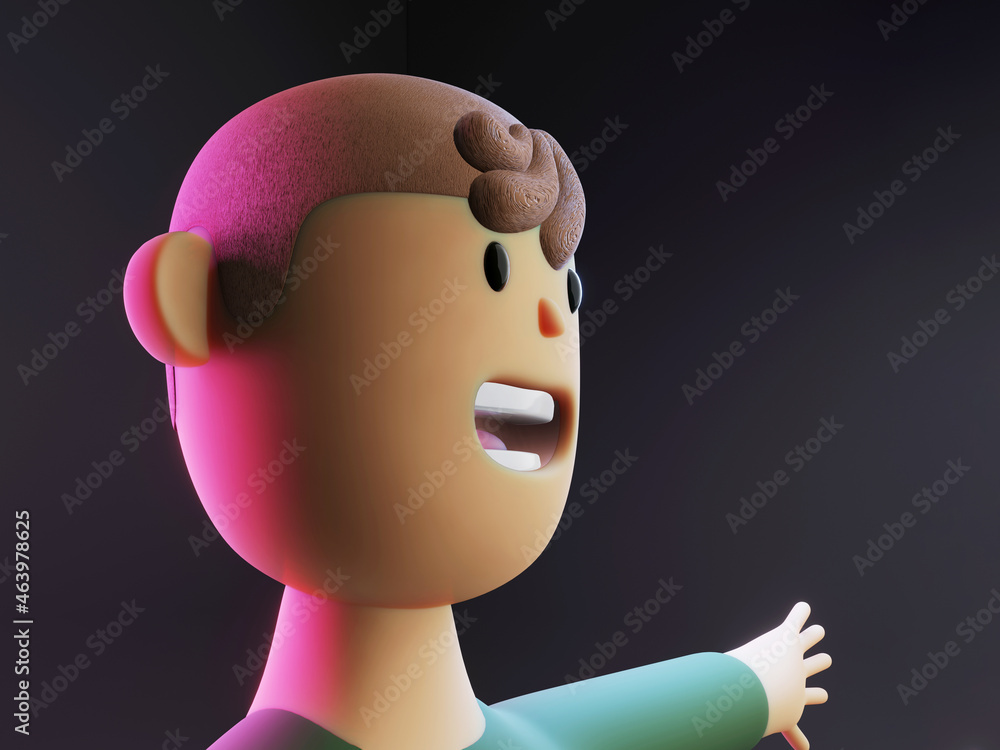 Close up face of 3d rendered cartoon character with opened mouth on ...