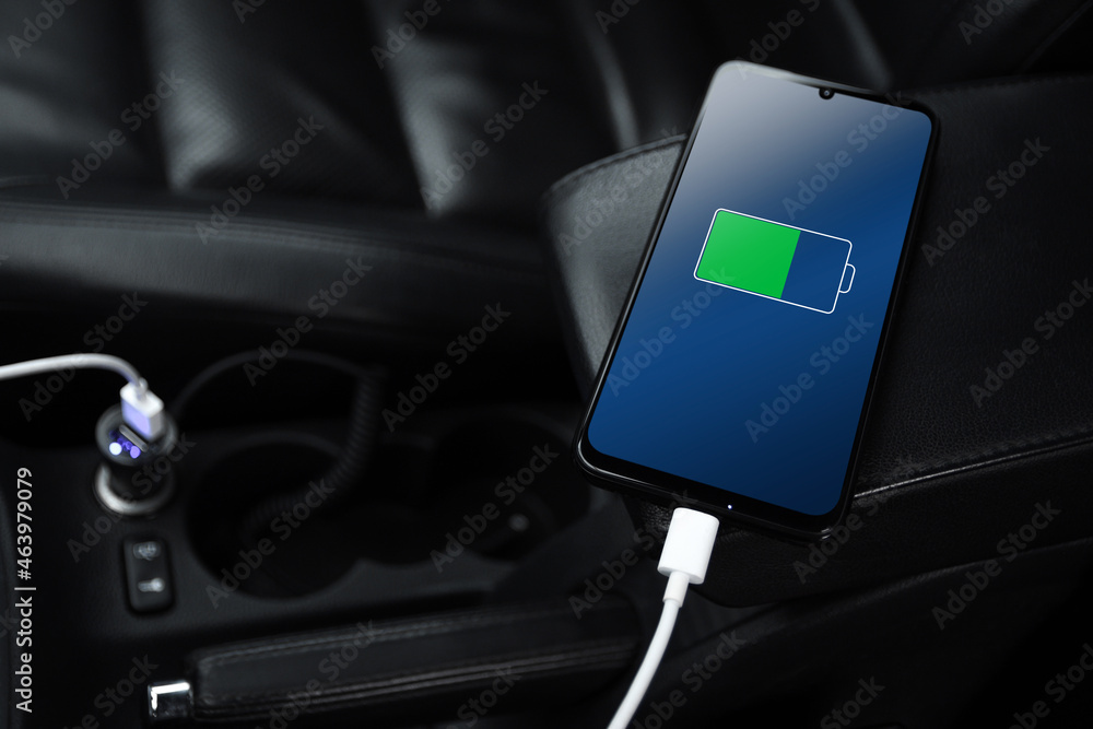 Mobile phone ,smartphone, cellphone is charged ,charge battery with usb ...
